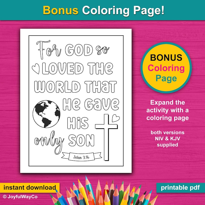 For God so Loved the World Activity Placemat for Kids. John 3:16 ...