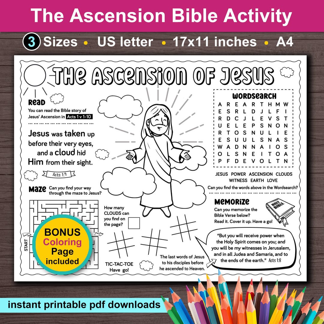 Ascension of Jesus Bible Activity and Coloring for Kids. Acts Chapter 1 ...