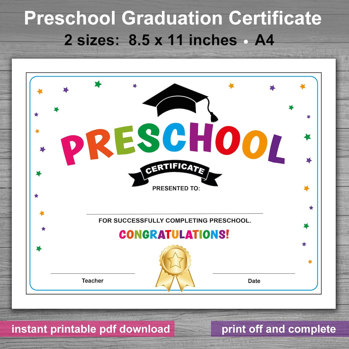 Printable Preschool Graduation Certificate Diploma. End of Pre-k ...