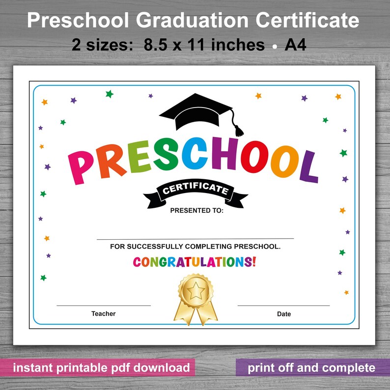 Printable Preschool Graduation Certificate Diploma. End of Pre-k ...