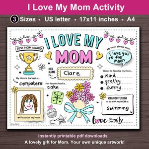 Mother's Day Activity Printable for Kids. I Love My Mom Coloring ...