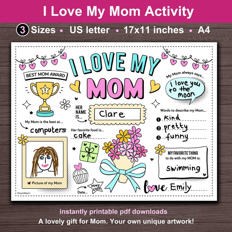 Mother's Day Activity Printable for Kids. I Love My Mom Coloring ...