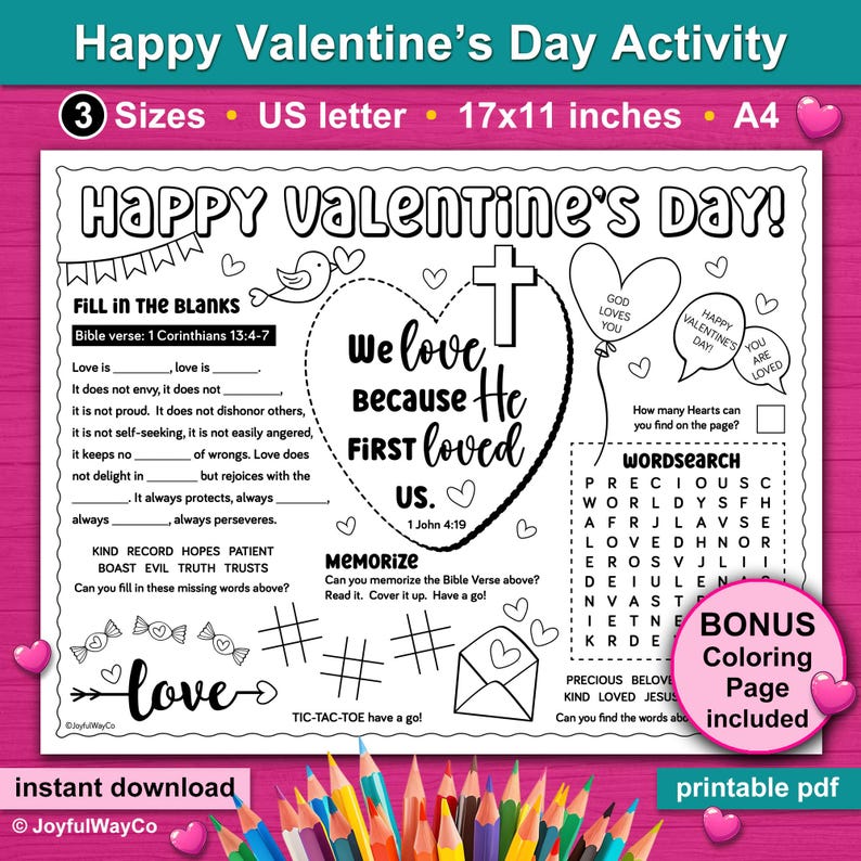 Valentine's Day Activity and Coloring for Kids. Christian Valentine ...