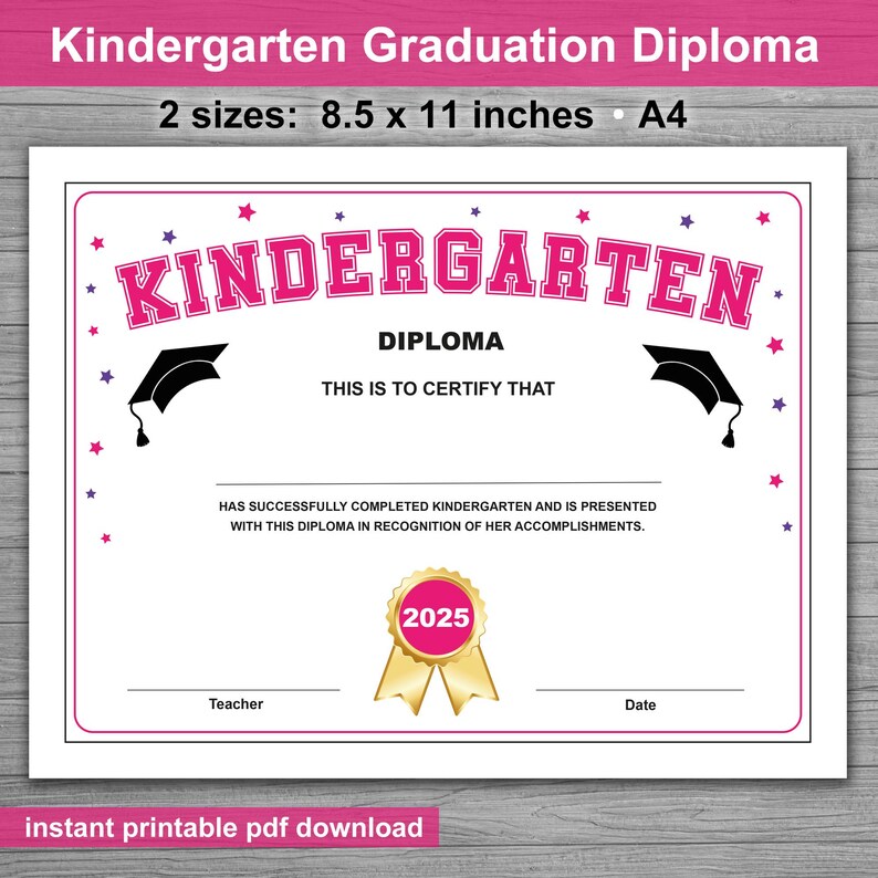 Printable Kindergarten Graduation Diploma Certificate for Girls and ...
