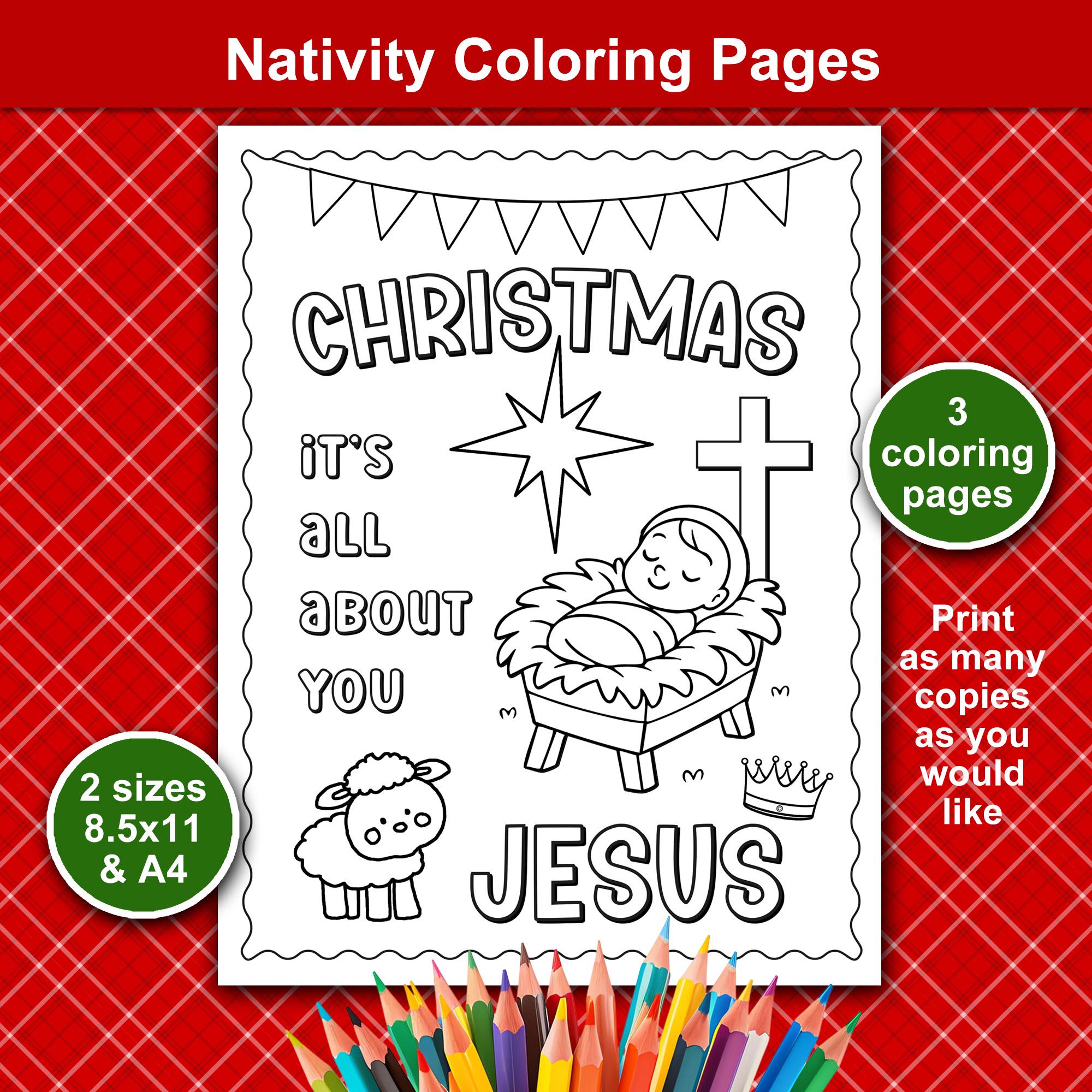 Christmas Nativity Coloring Pages for Kids. Advent Bible Coloring for ...