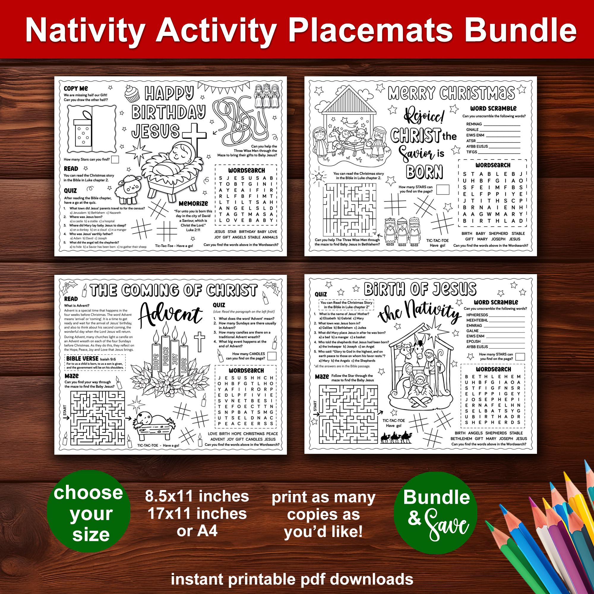 Christmas Nativity Activity Placemat Printable Bundle for Kids ...
