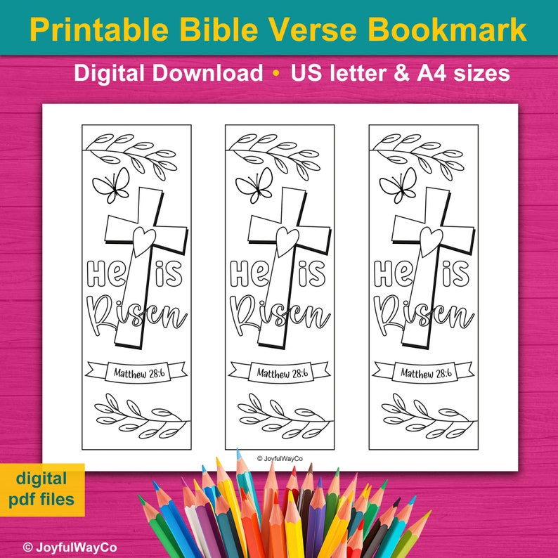 He is Risen Easter Bookmark: Printable Bible Verse Coloring Craft (PDF ...
