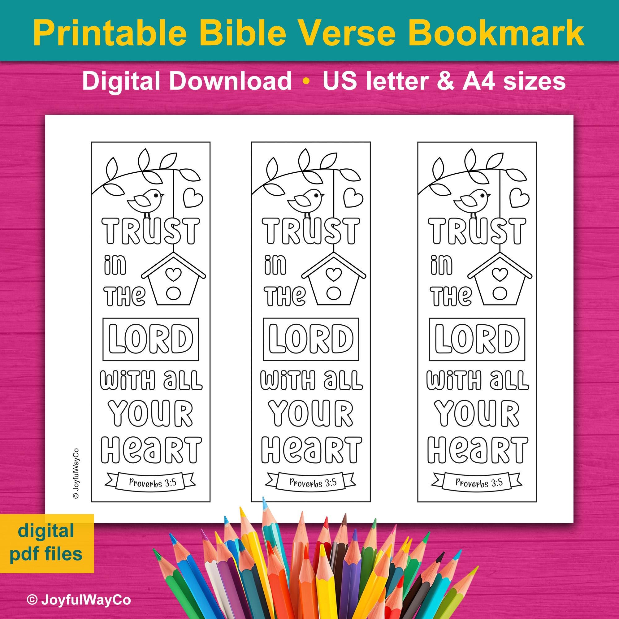 Printable Bible Verse Coloring Bookmark Craft | Trust in the Lord With ...