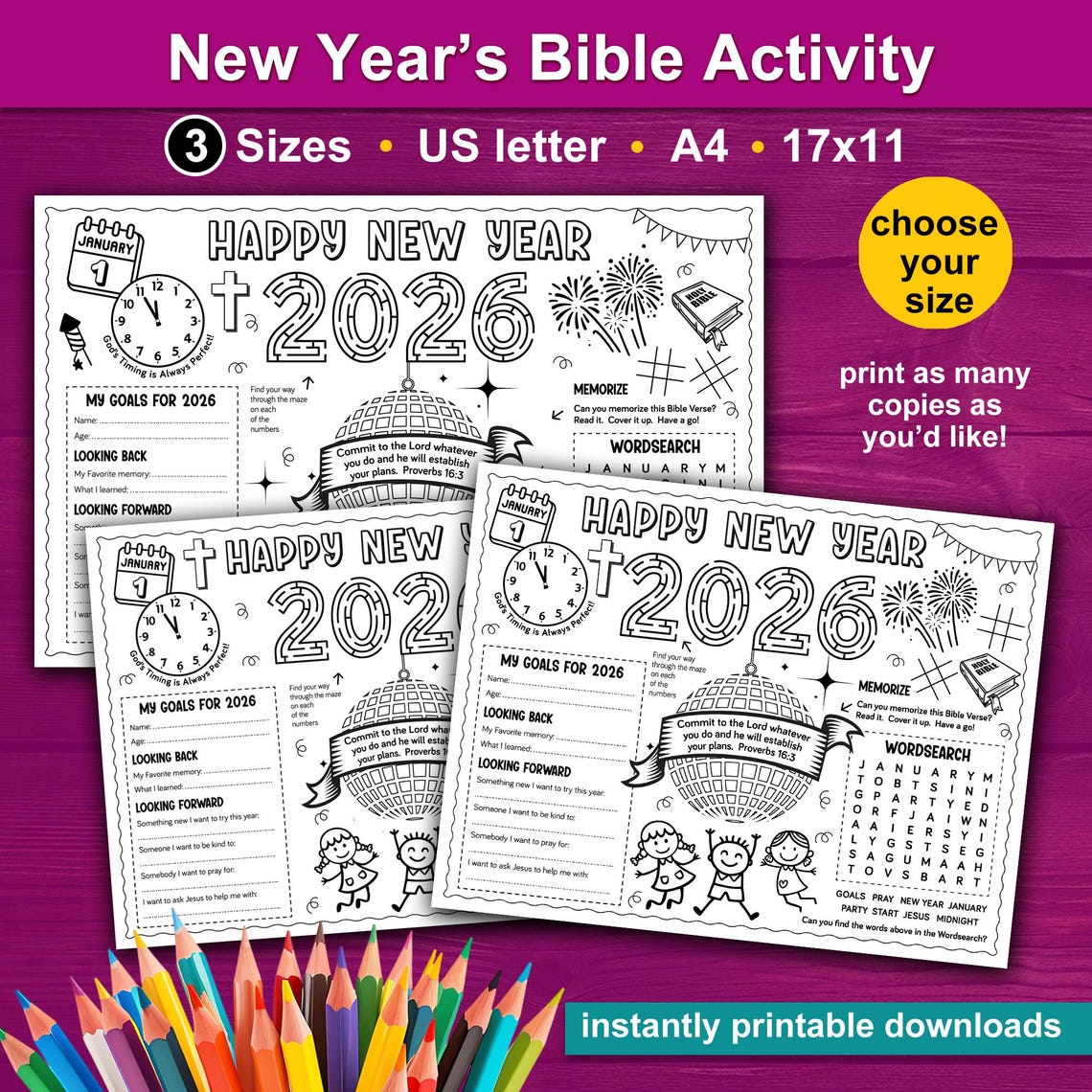 New Year Activity Placemat for Kids. 2026 Printable Christian New Year ...