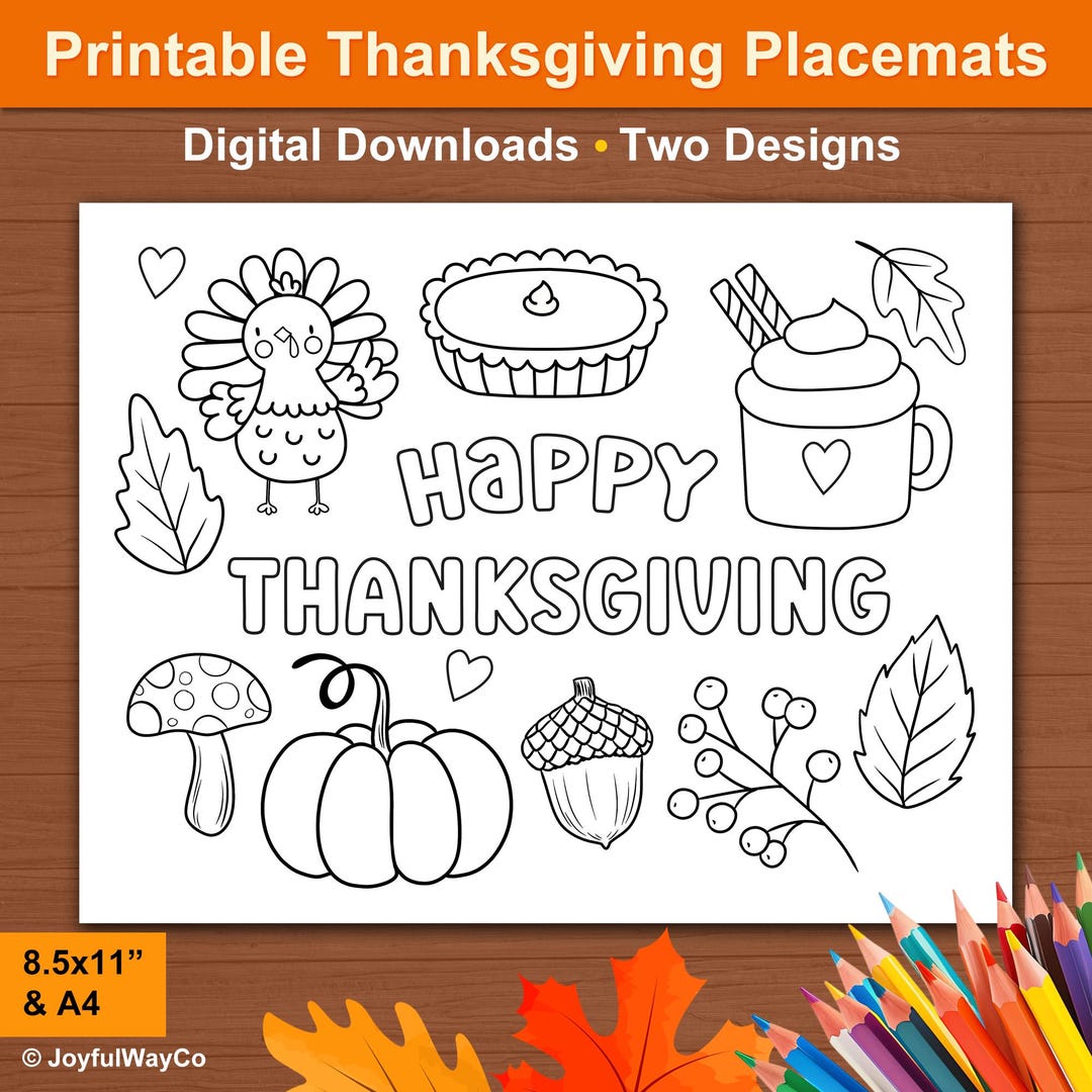 Thanksgiving Coloring Placemat for Kids. Happy Thanksgiving Printable ...