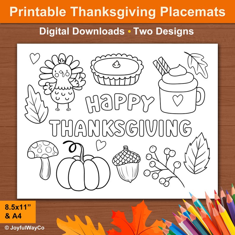 Thanksgiving Coloring Placemat for Kids. Happy Thanksgiving Printable ...