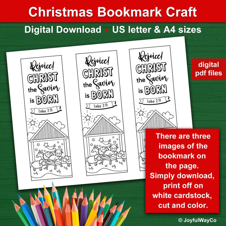 Christmas Nativity Coloring Bookmark for Kids. Sunday School Christmas ...