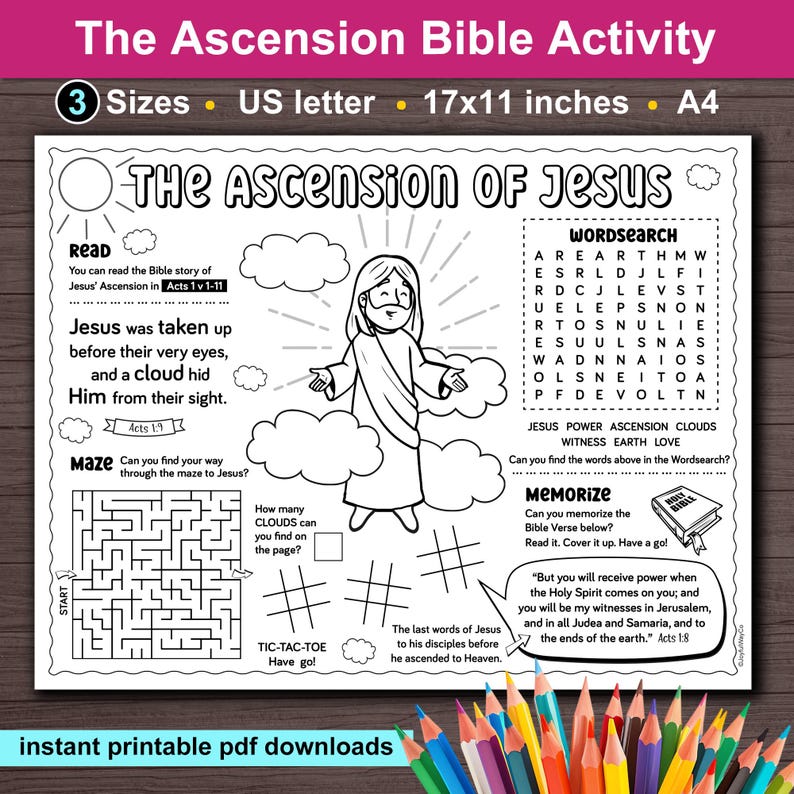Ascension of Jesus Activity: Bible Coloring Page, Sunday School (PDF ...