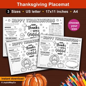 Thanksgiving Bible Activity Placemat for Kids. Christian Sunday School ...