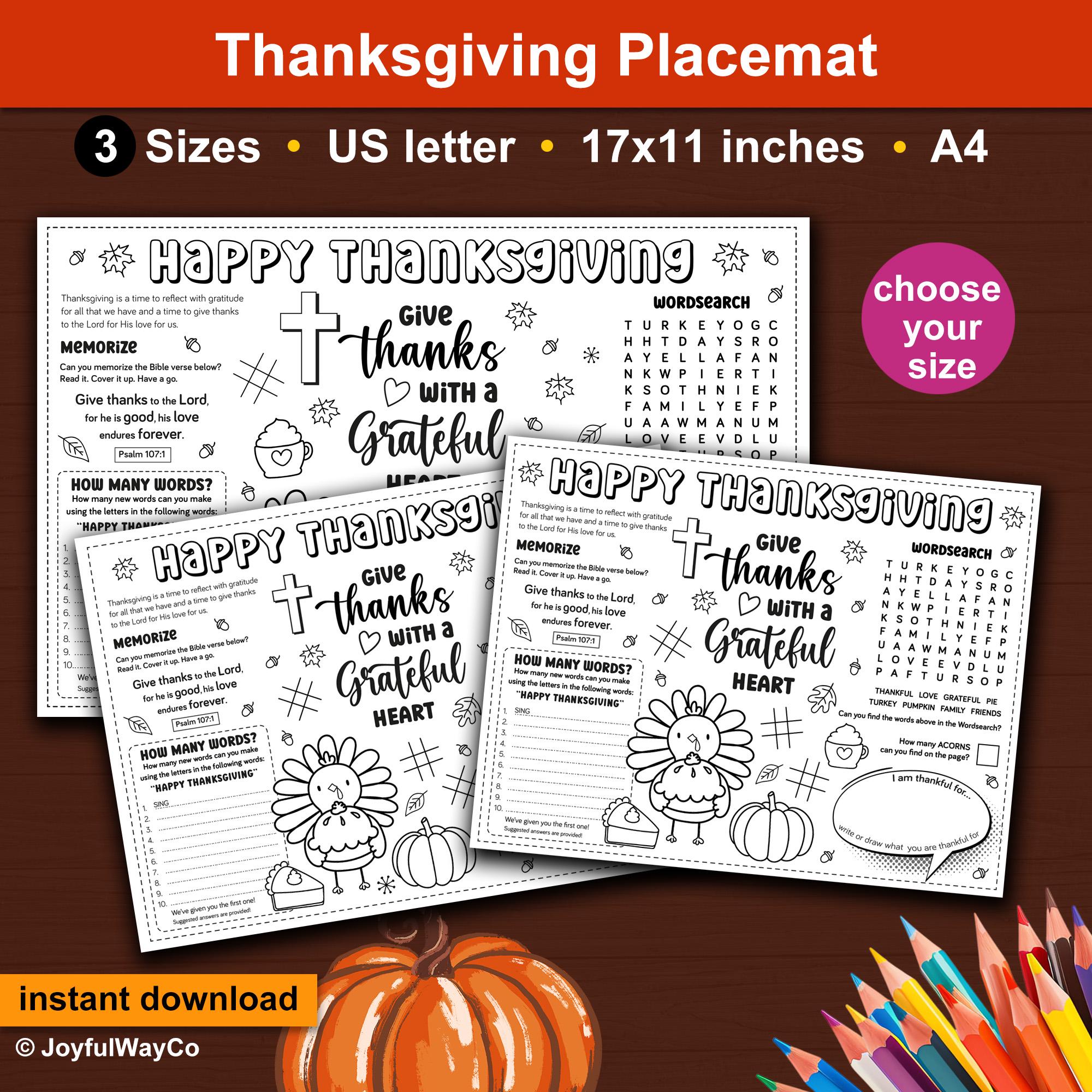 Thanksgiving Bible Activity Placemat for Kids. Christian Sunday School ...