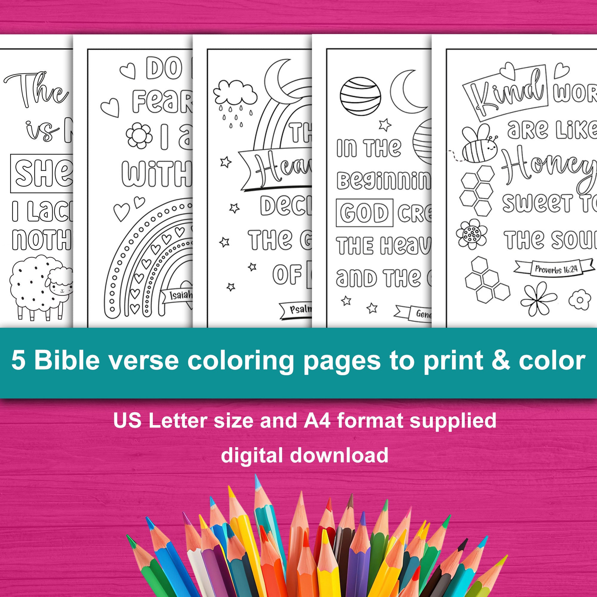 Bible Verse Coloring Pages for Kids: Christian Scripture Art (digital ...