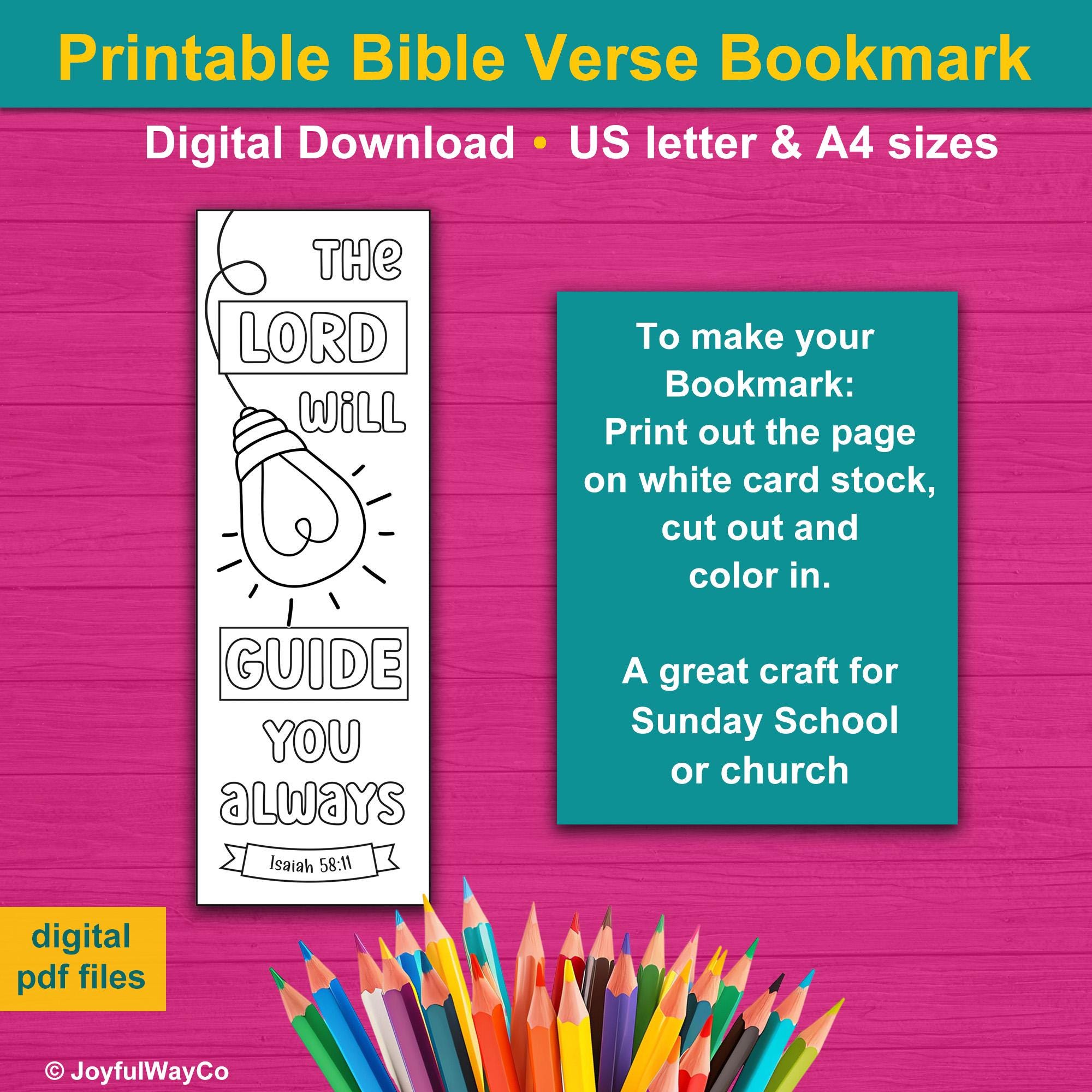 Printable Bible Verse Coloring Bookmark Craft the Lord Will Guide You ...