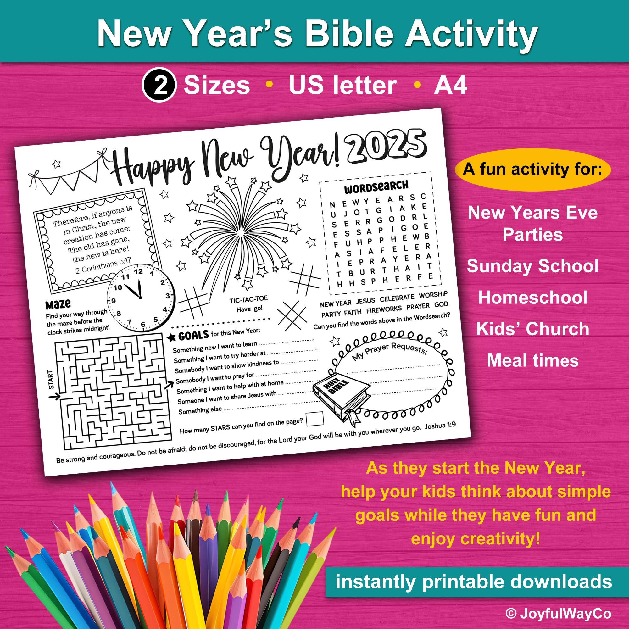 2025 New Year Activity Placemat for Kids. New Years Christian Printable ...