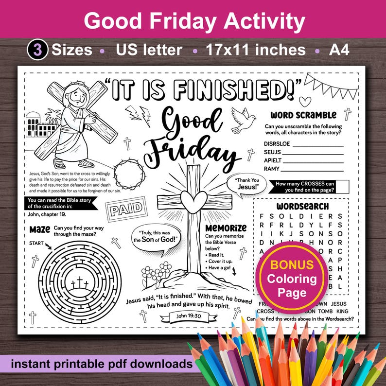 Good Friday Bible Activity Printable for Kids. Sunday School Easter ...