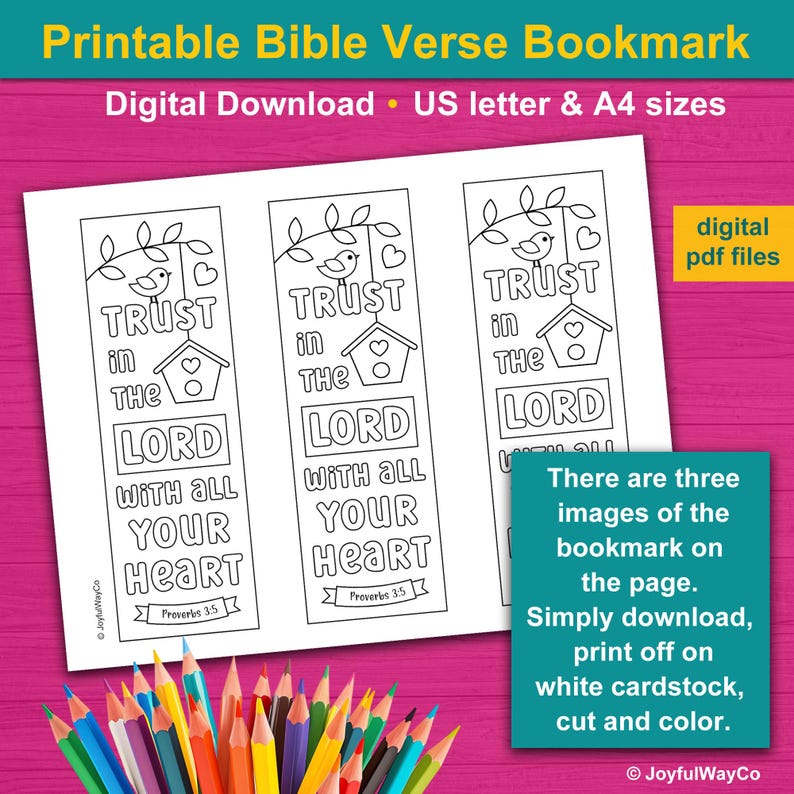 Printable Bible Verse Coloring Bookmark Craft | Trust in the Lord With ...