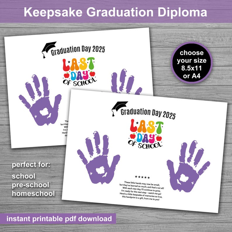 Last Day of School 2025. Handprint Graduation Diploma Certificate for ...