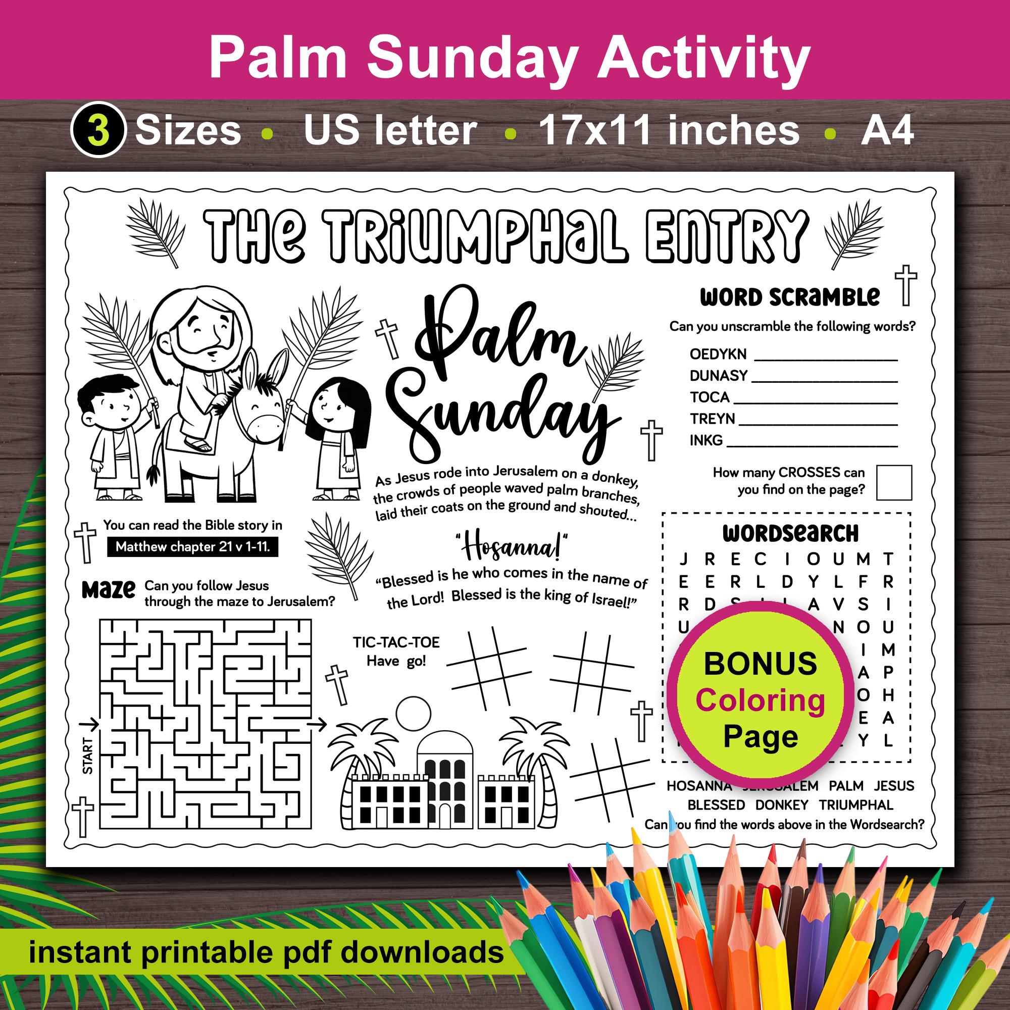 Palm Sunday Activity Placemat for Kids. the Triumphal Entry. Christian ...