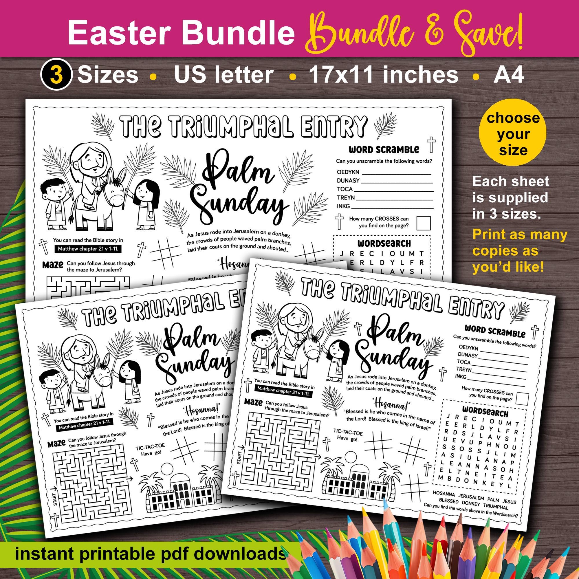 Easter Bible Activity Placemats and Coloring Bundle for Kids. Christian ...