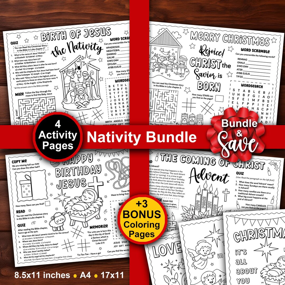 Nativity Activity Placemat Printable Bundle for Kids, Christian ...