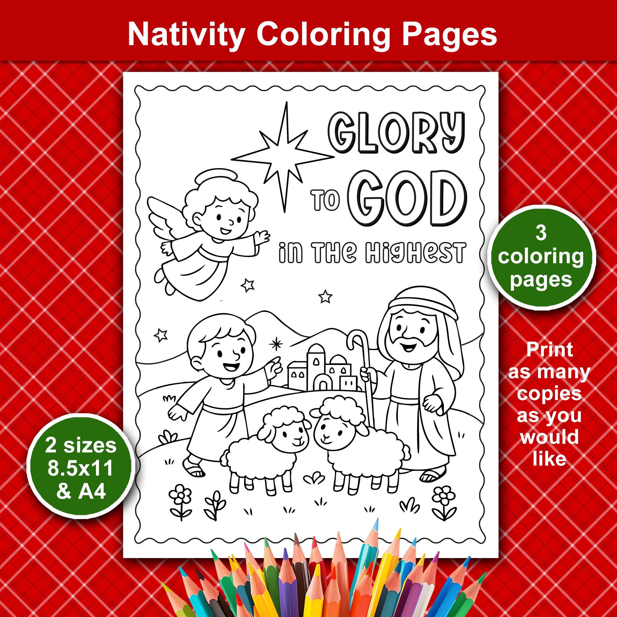 Christmas Nativity Coloring Pages for Kids. Advent Bible Coloring for ...