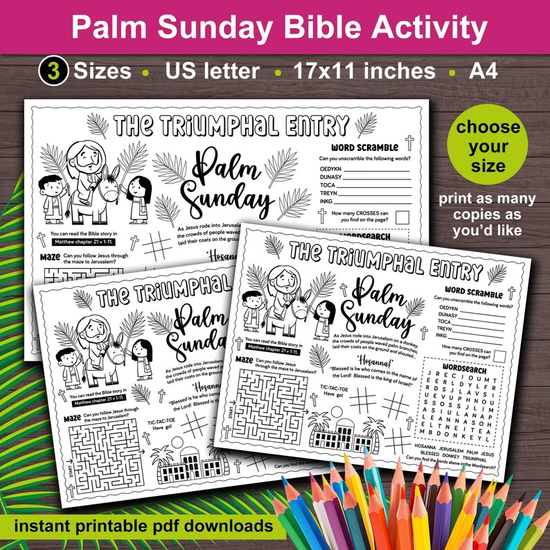 Palm Sunday Activity Placemat for Kids. Easter Christian Printable for ...