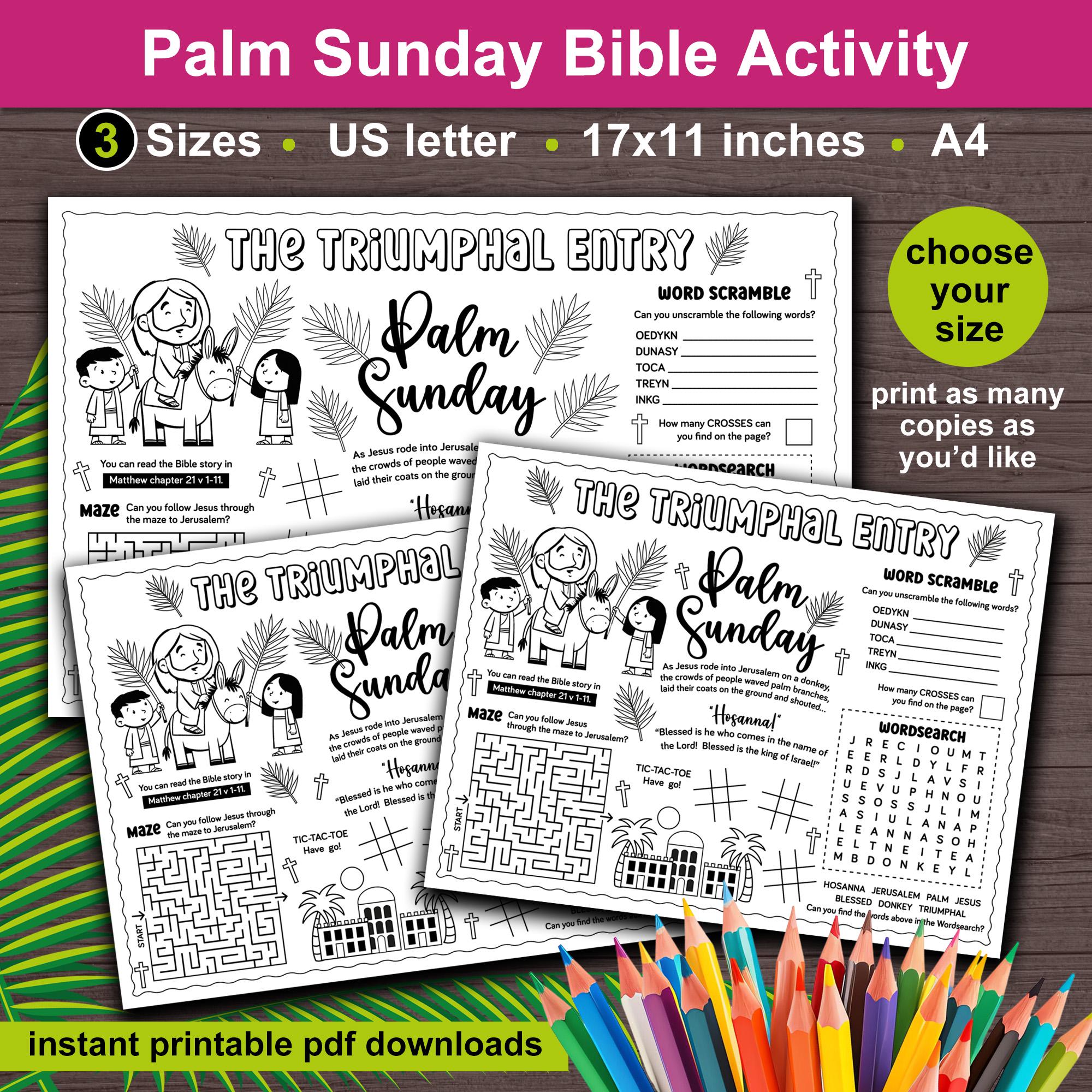 Palm Sunday Activity Placemat for Kids. Easter Christian Printable for ...