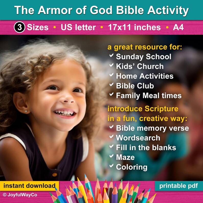 The Armor of God Bible Verse Activity Printable for Kids. Sunday School ...