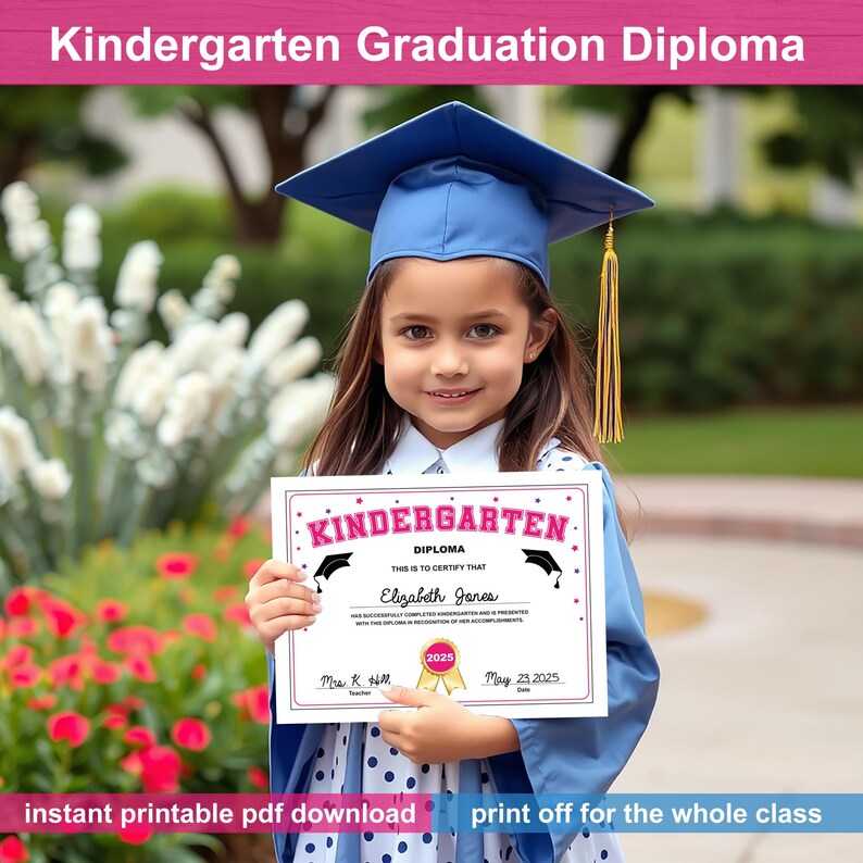 Printable Kindergarten Graduation Diploma Certificate for Girls and ...
