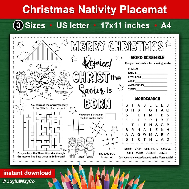 Christmas Activity Placemat for Kids, Merry Christmas Printable ...