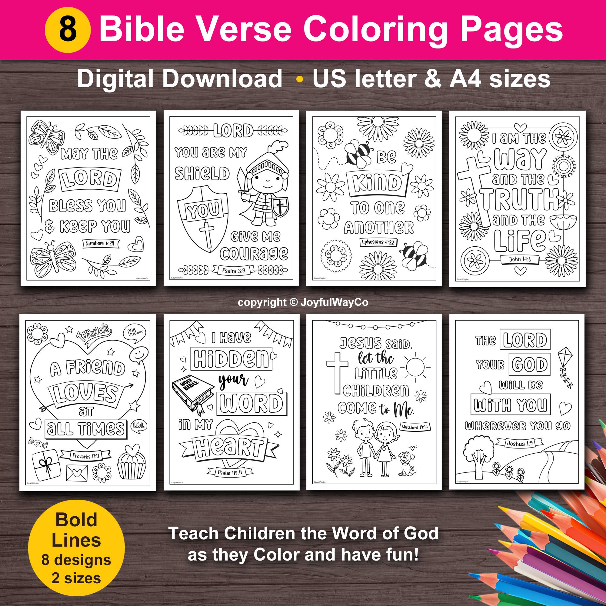 Bible Verse Coloring Pages Bundle for Kids. 8 Scripture Coloring Pages ...