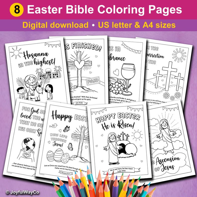 Easter Bible Verse Coloring Sheets for Kids. 8 Easter Christian ...