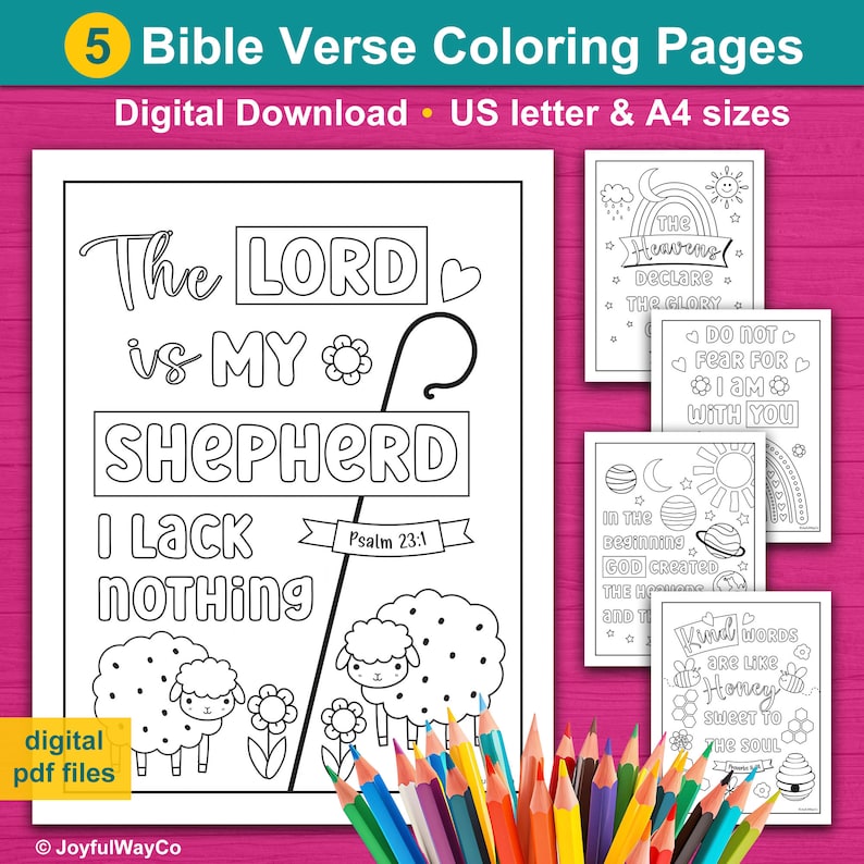 Bible Verse Coloring Pages for Kids: Christian Scripture Art (digital ...