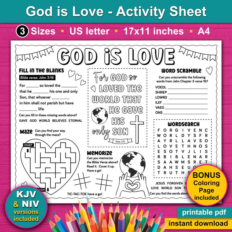 For God so Loved the World Activity for Kids. John 3:16. Sunday School ...