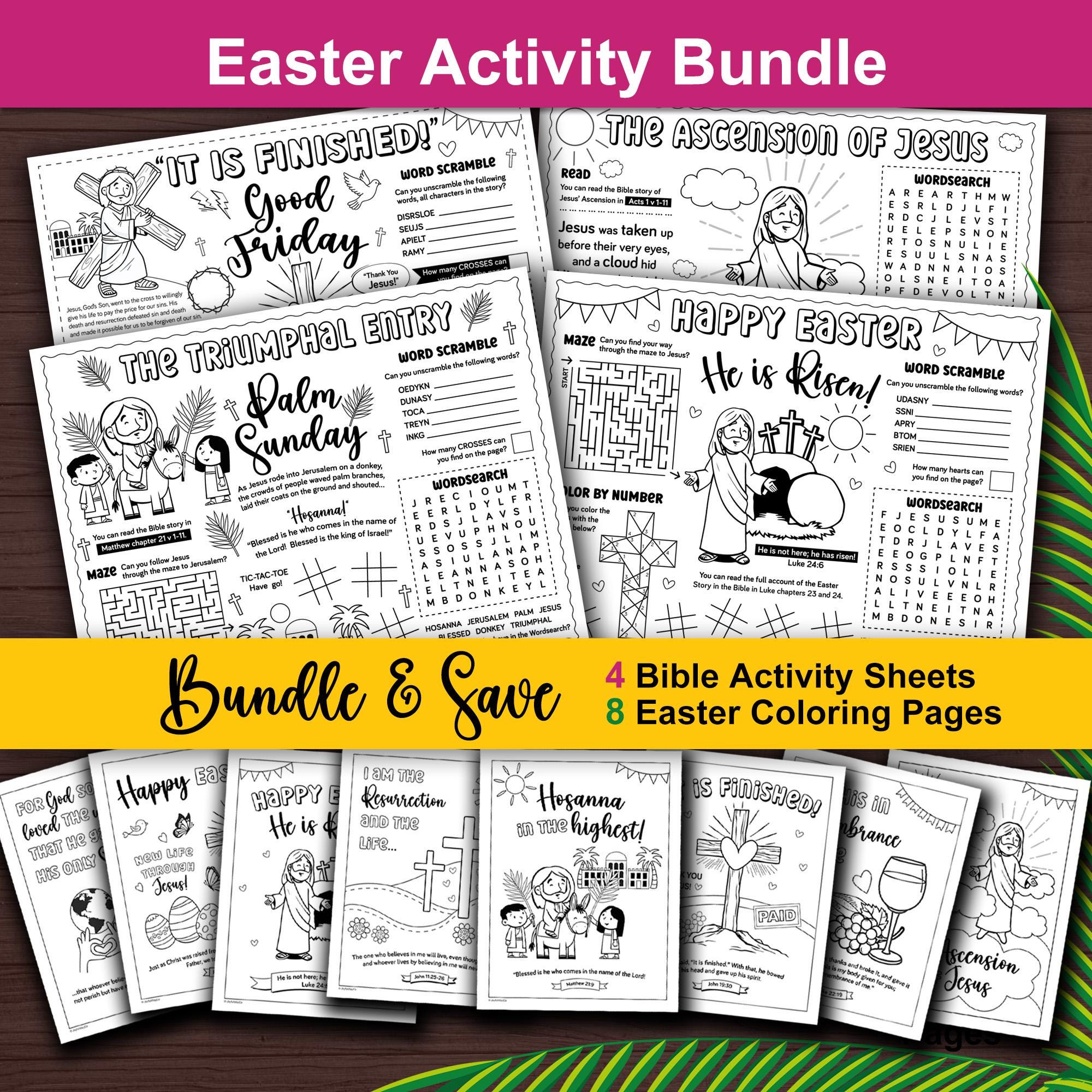 Easter Bible Activity Placemats and Coloring Bundle for Kids. Christian ...