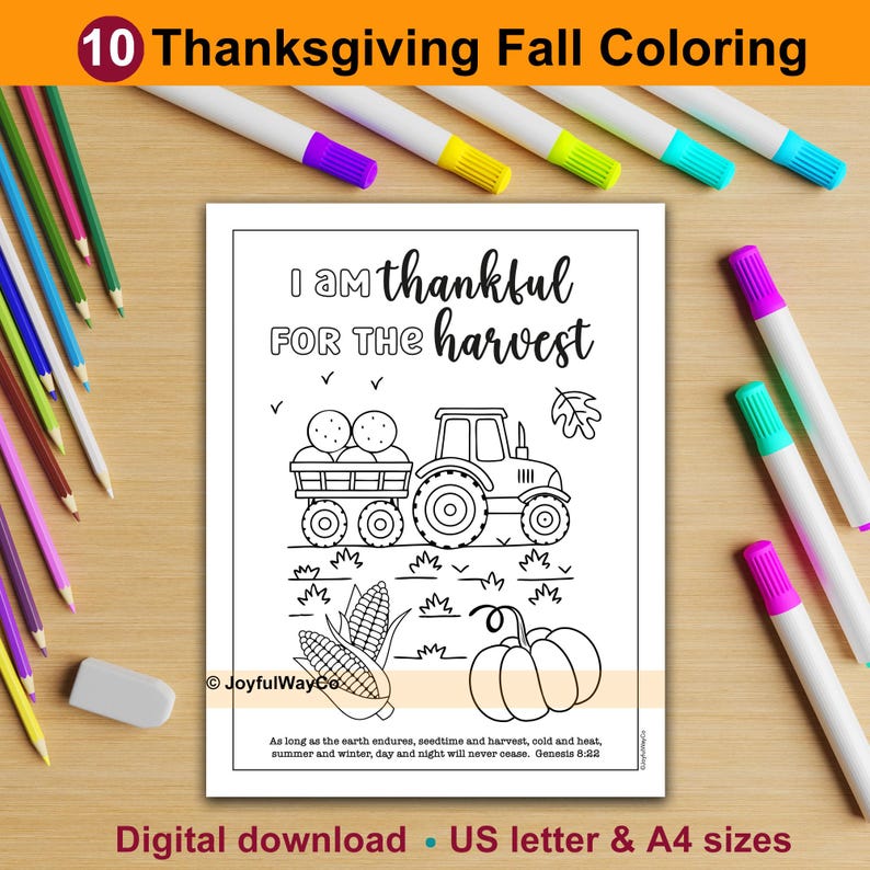 Thanksgiving Christian Coloring Pages Bundle for Kids. Bible Verse ...