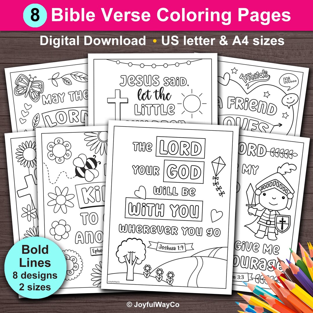 Bible Verse Coloring Pages Bundle for Kids. 8 Scripture Coloring Pages ...