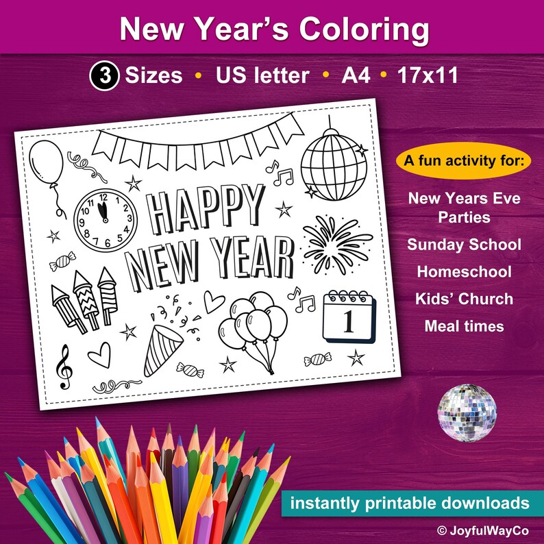New Year's Activity Pages Bundle. New Year Christian Placemats Coloring ...
