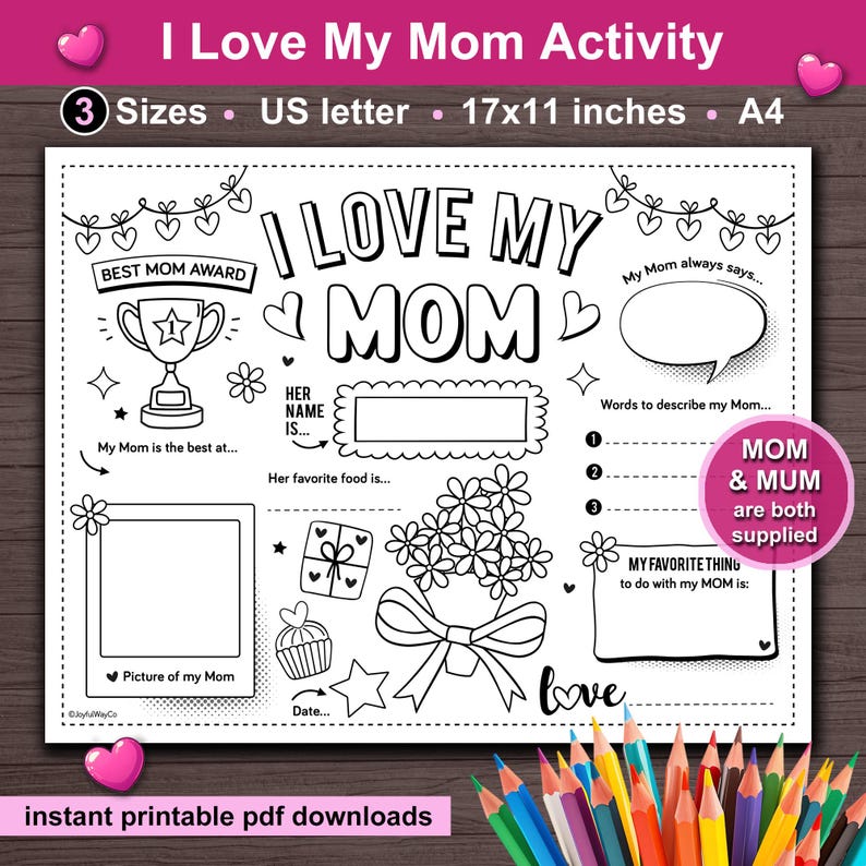 Mother's Day Activity Printable for Kids. I Love My Mom Coloring ...