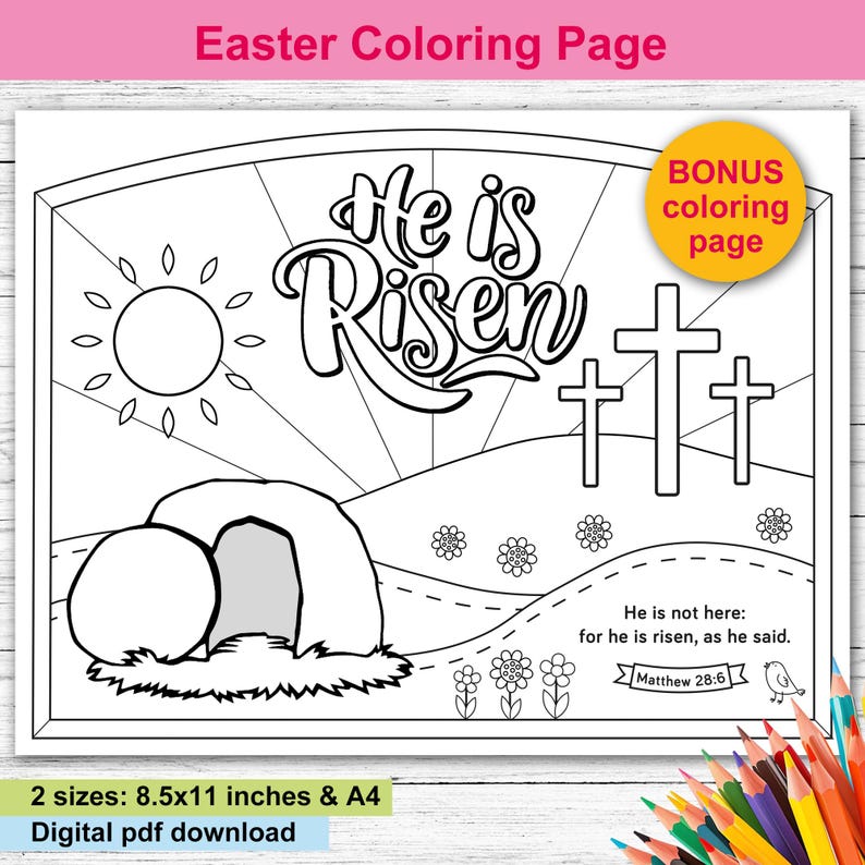 Easter Bible Craft for Kids. Easter Sunday School Activity, He is Risen ...