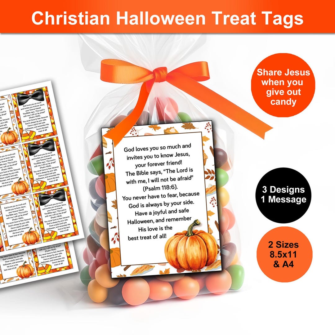 Christian Halloween Candy Treat Bag Tags, Trunk-or-treat Bible Candy ...