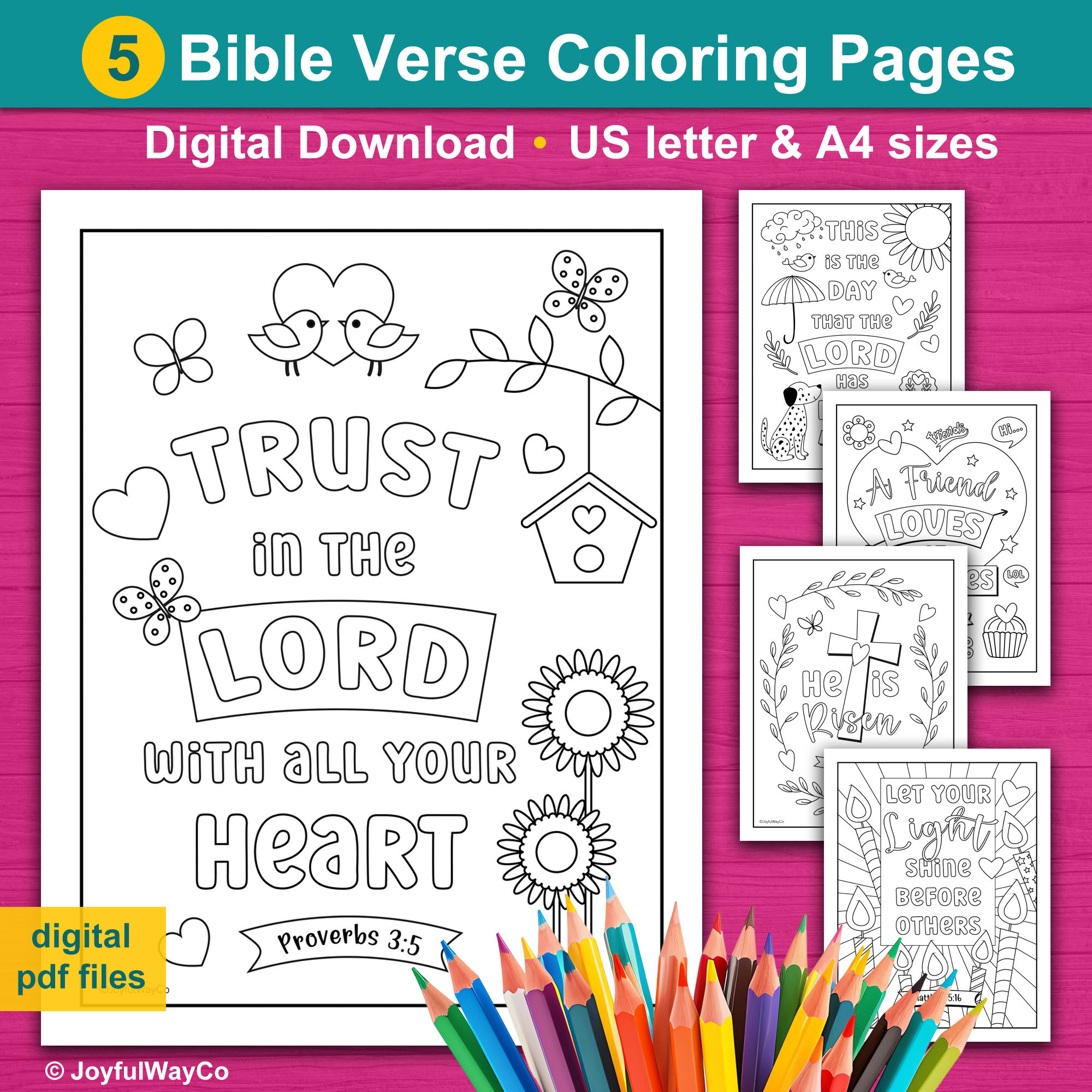 Bible Verse Coloring Pages for Kids. Christian Scripture Coloring for ...