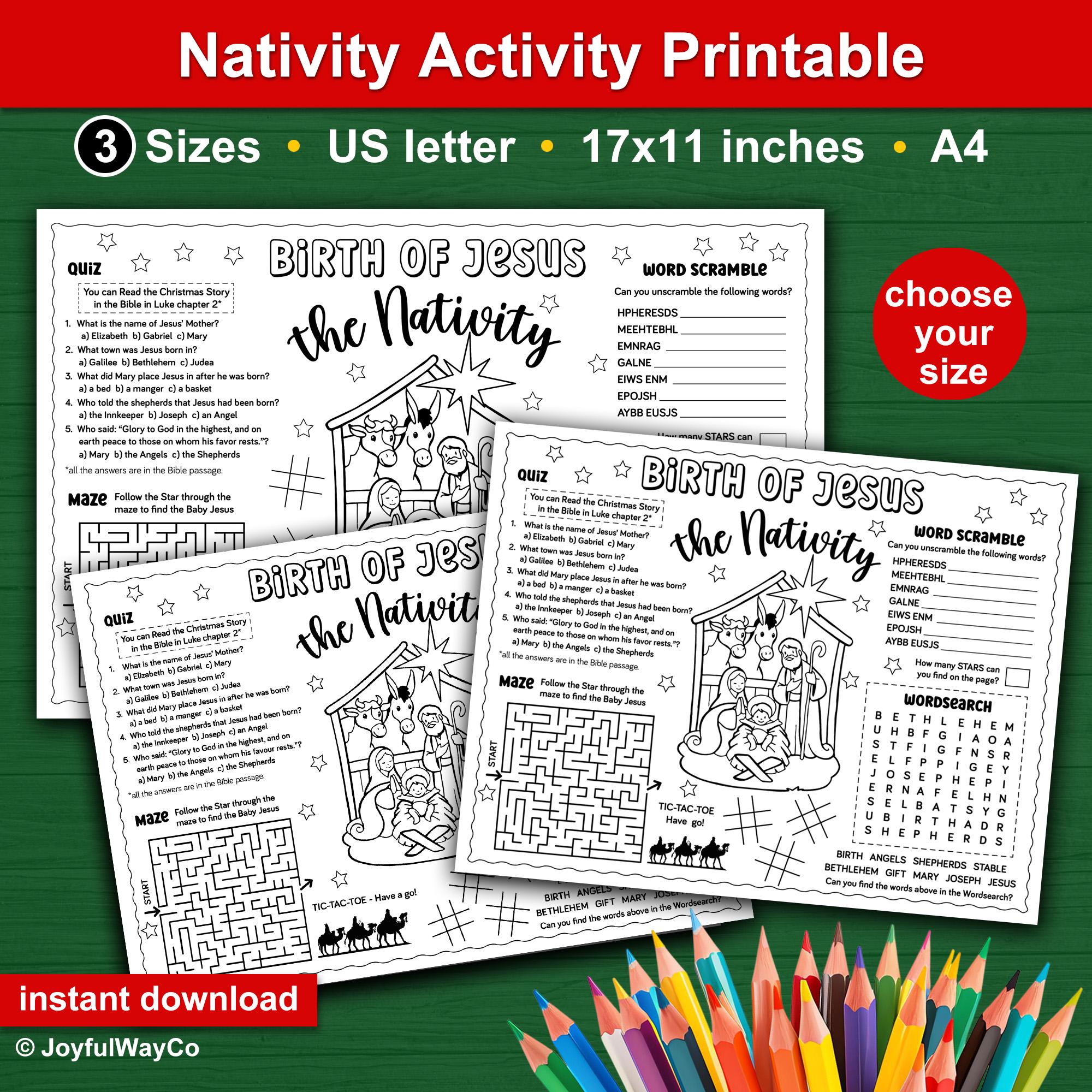 Nativity Christmas Activity Placemat for Kids, Nativity Printable ...
