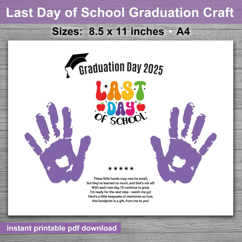 Last Day of School 2025. Handprint Graduation Diploma Certificate for ...