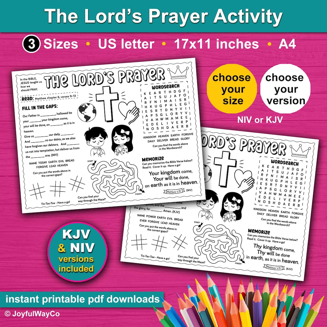 The Lord's Prayer Activity Placemat for Kids. the Lord's Prayer ...