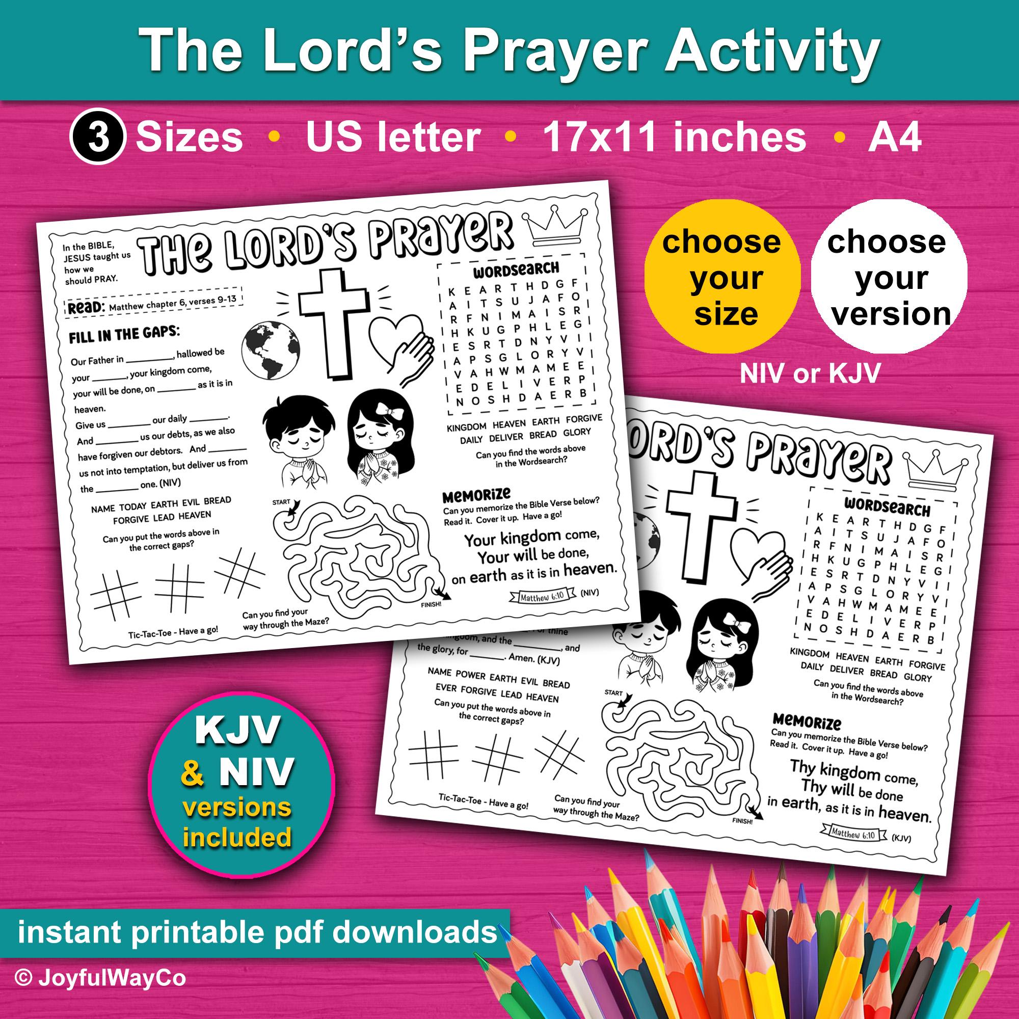 The Lord's Prayer Activity Placemat for Kids. the Lord's Prayer ...